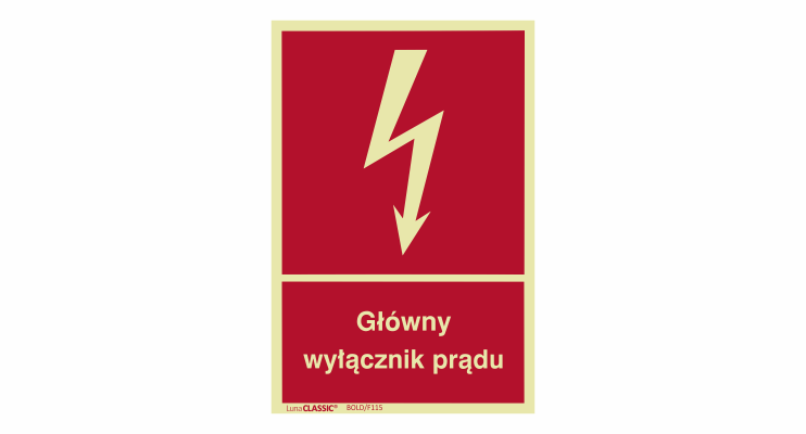 Znak F115 | główny wyłącznik prądu - TabliceBHP.com